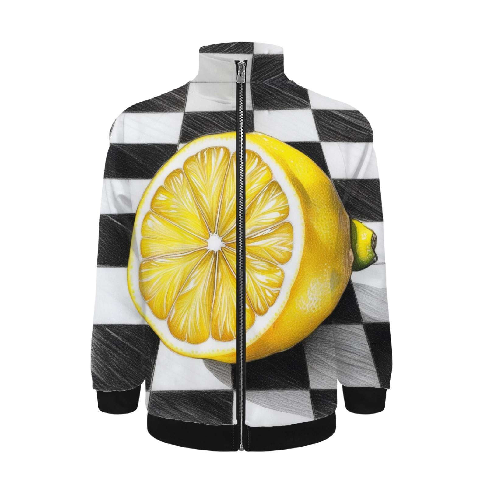 Lemon On Checkered Background Jacket Men's Street Cool Long Sleeves ...