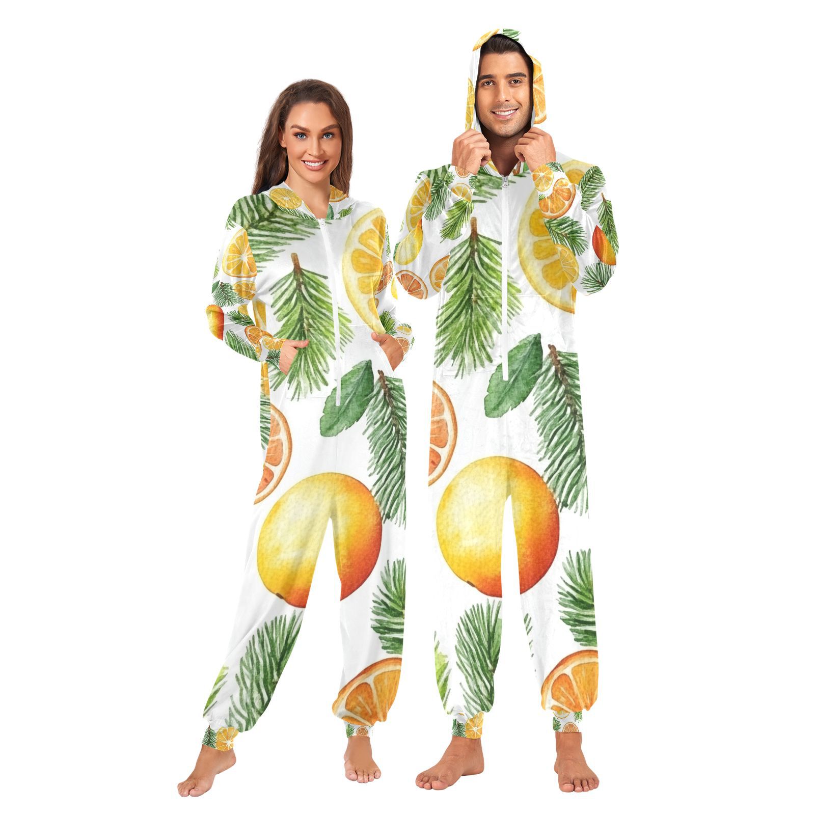 Lemon Orange Slices Adult Onesie Pajamas Slim Fit Christmas One Piece ...