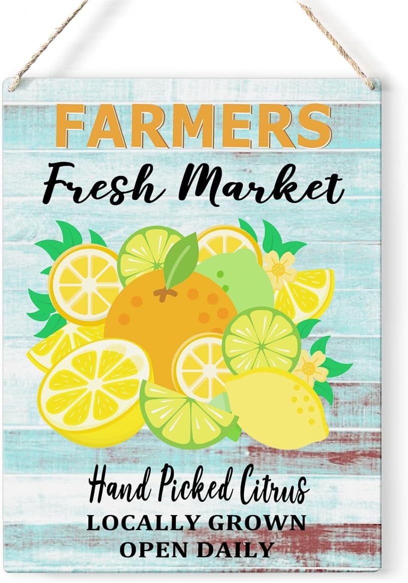 Lemon Orange Wood Sign Farmers Fresh Market Lemons Wooden Signs Rustic ...
