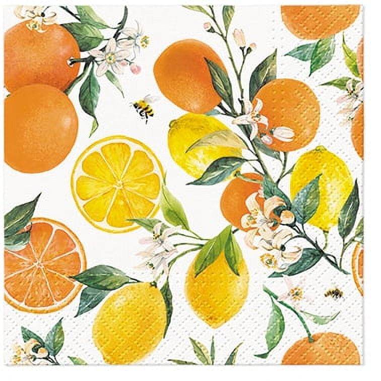 Lemon Paper Napkins CITRUS WITH BEES 40pcs Cocktail Napkins, Decoupage ...