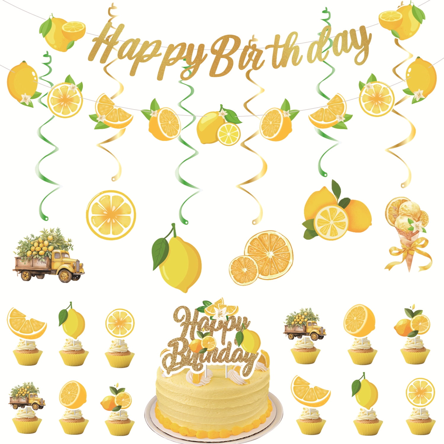 Lemon Party Decorations Lemon Hanging Swirl Lemon Cupcake Toppers Decor ...