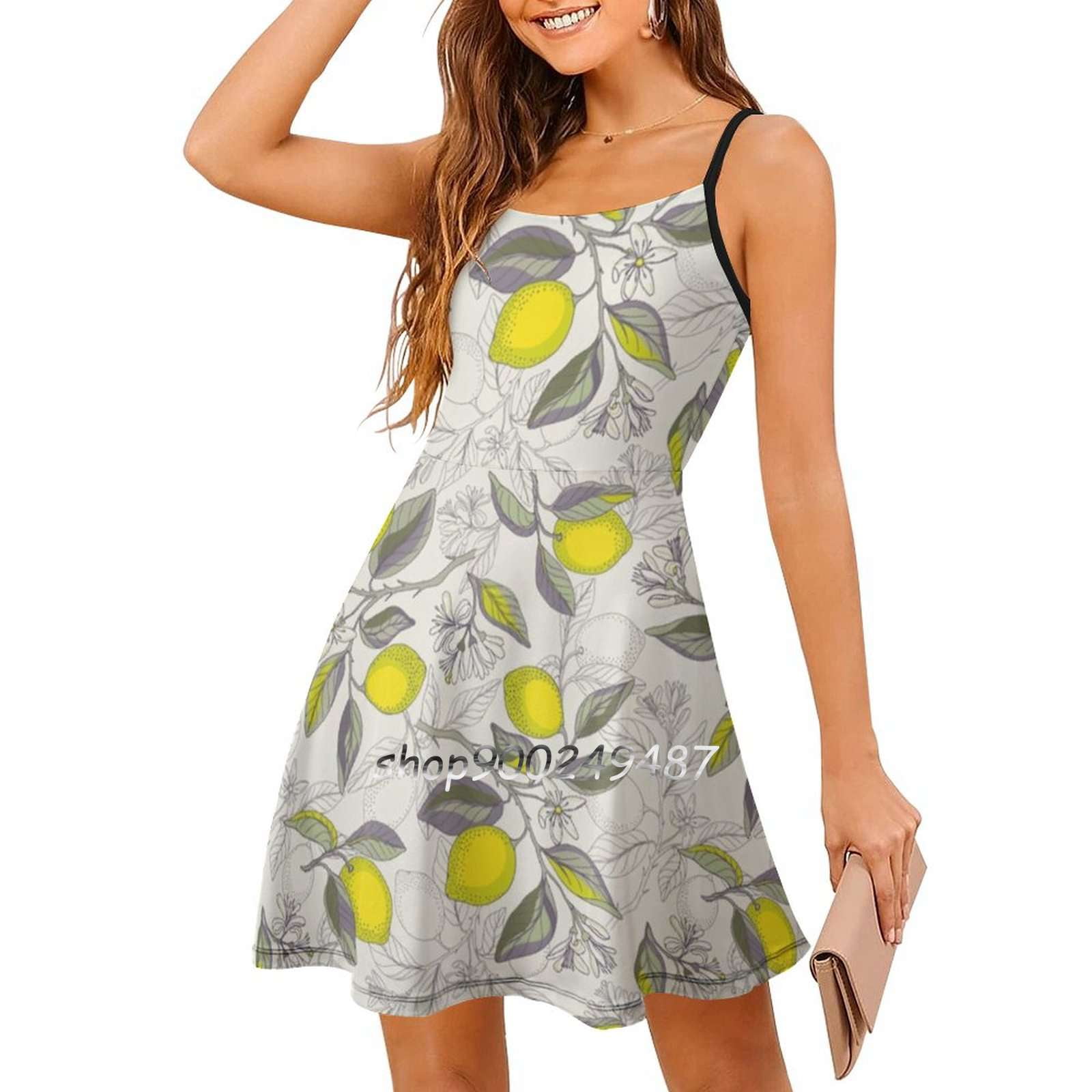 Lemon Pattern Evening Party Dresses Midi Sexy Dress Female Sweet One ...