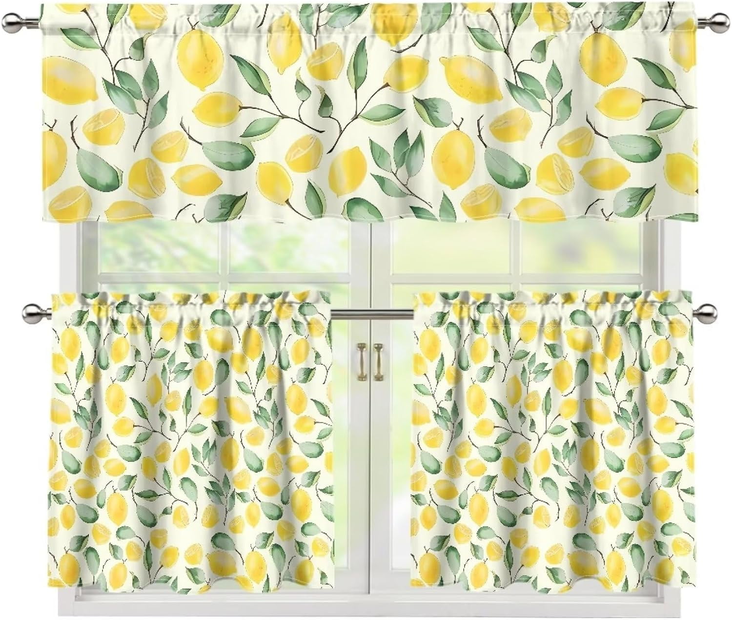 Lemon Pattern Kitchen Window Curtain Set 3Pcs Kitchen Window Valance ...