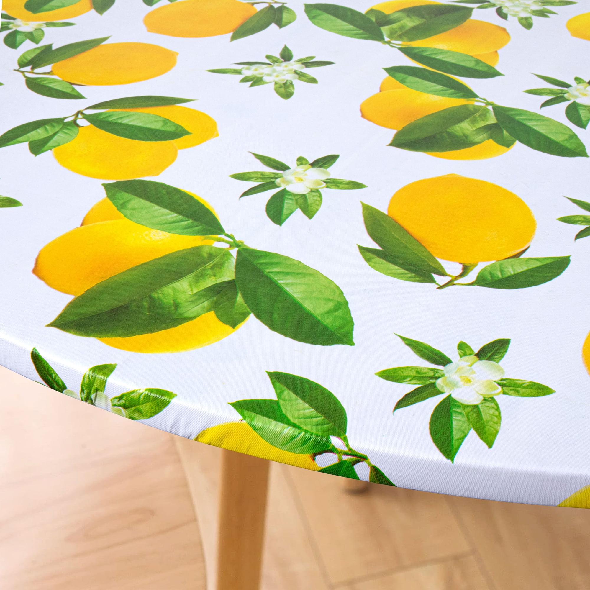 Lemon Pattern Round Fitted Tablecloth,Elasticized Round Table Cover ...