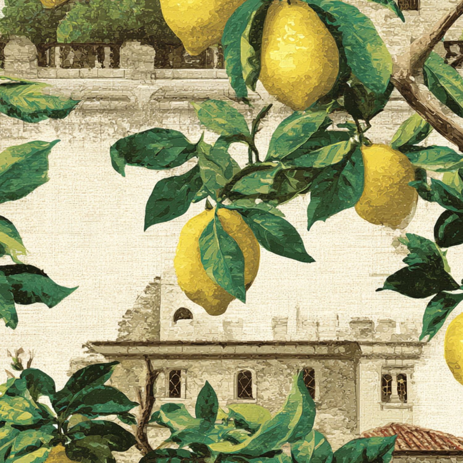 Lemon Peel and Stick Wallpaper Mediterranean Lemon Tree Sunlit Terrace ...