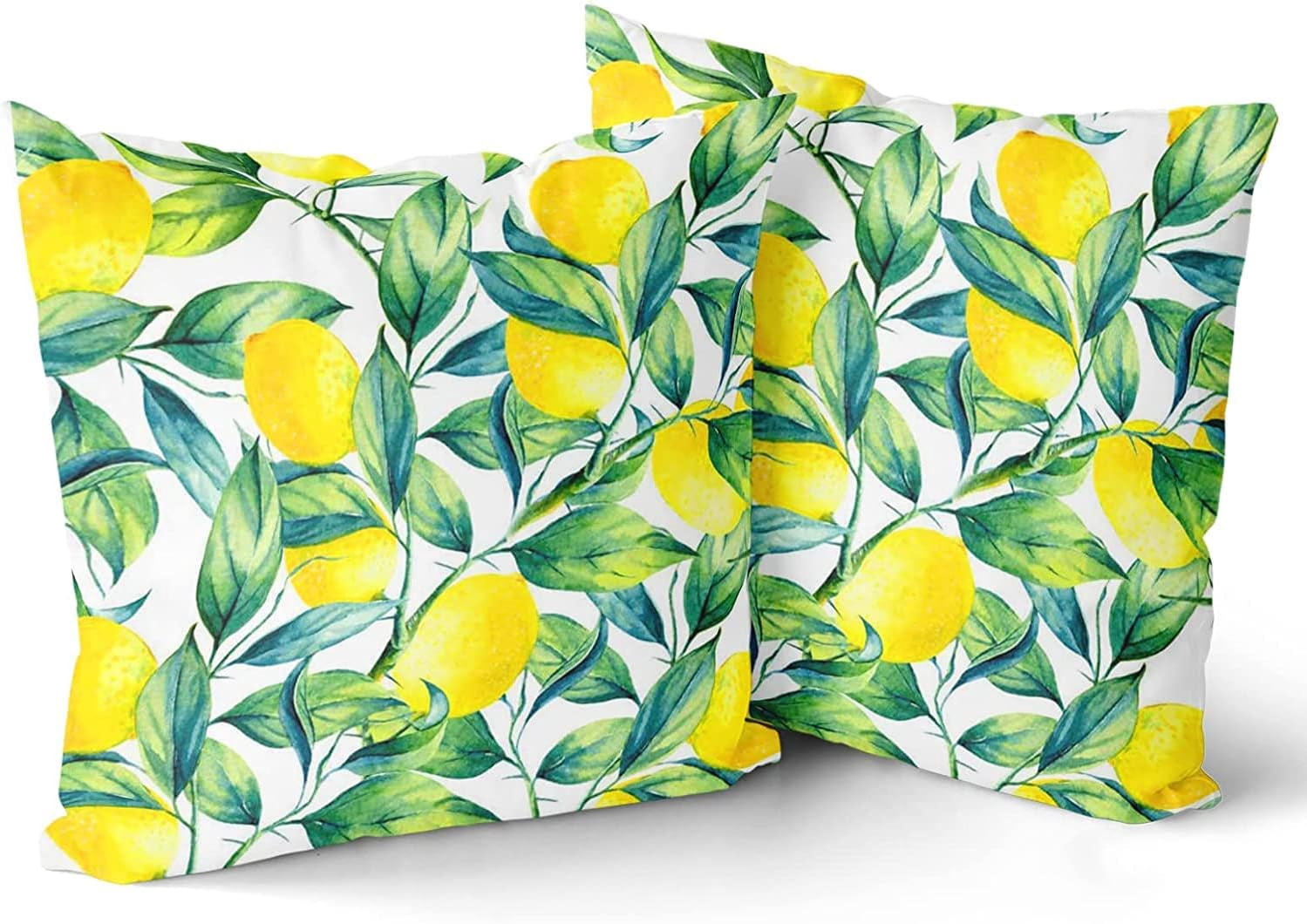 Lemon Pillow Cover 16 x 16 Inch - Watercolor Lemon with Green Leaves ...