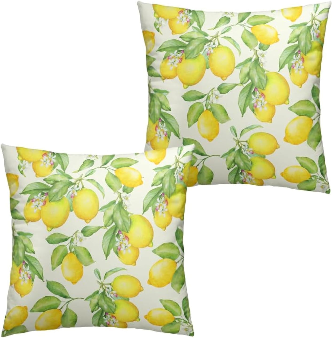 Lemon Pillow Covers 18x18 Set of 2 Summer Fruit Yellow Lemon with Green ...