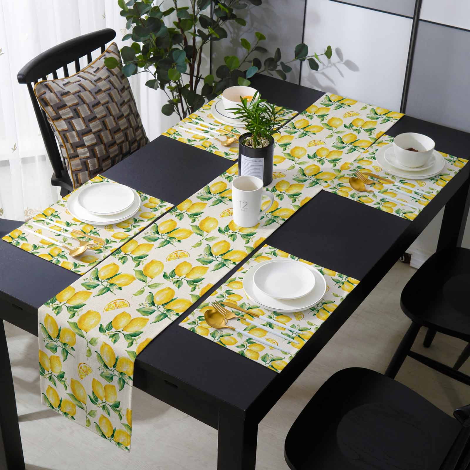 Lemon Placemats Set of 4 with 70 Inches Long Table Runners,Farmhouse ...