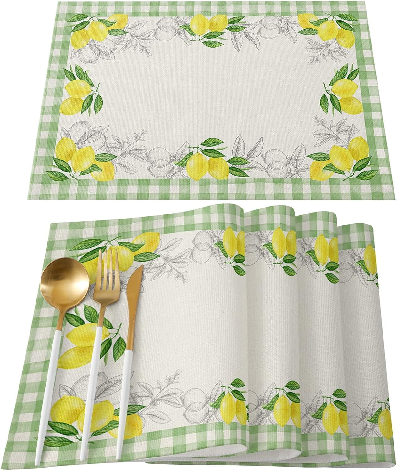 Lemon Placemats Set of 6,Non Slip Washable Table Mats Set, Watercolor ...