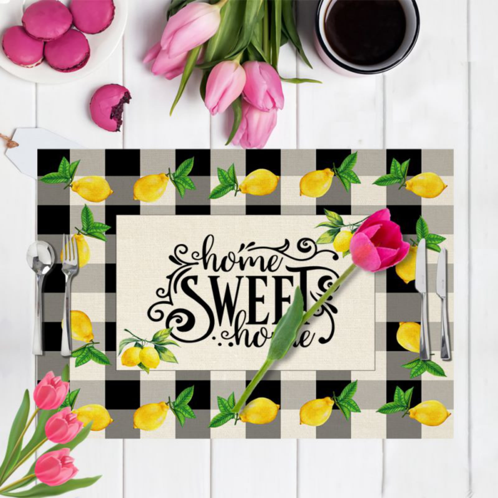 Lemon Placemats Summer Placemats Yellow Lemonade Gnomes Burlap Lemon ...