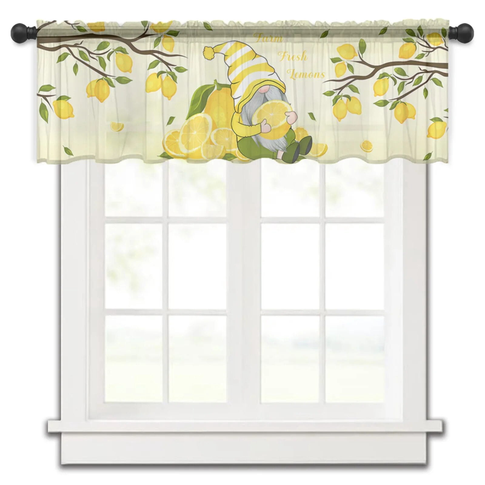 Lemon Plaid Green Kitchen Small Voile Window Curtain Valance Tulle ...