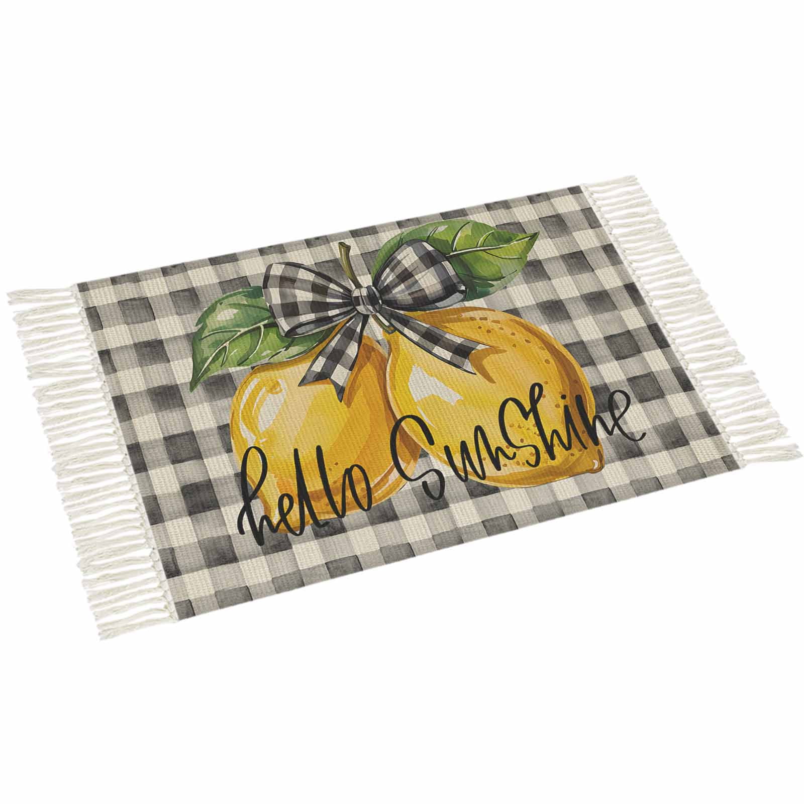 Lemon Plaid Washable Bath Rug - 2x3 Entry Rug Washable Indoor Bathroom ...