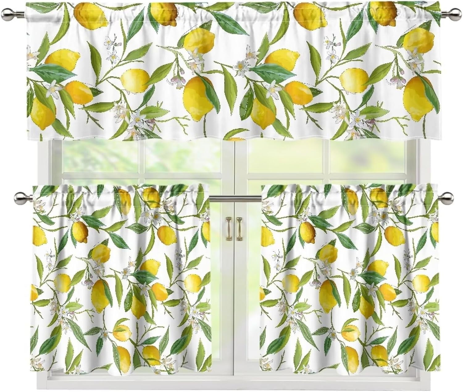 Lemon Print Kitchen Curtain and Valances Set 3 Piece Washable Blackout ...