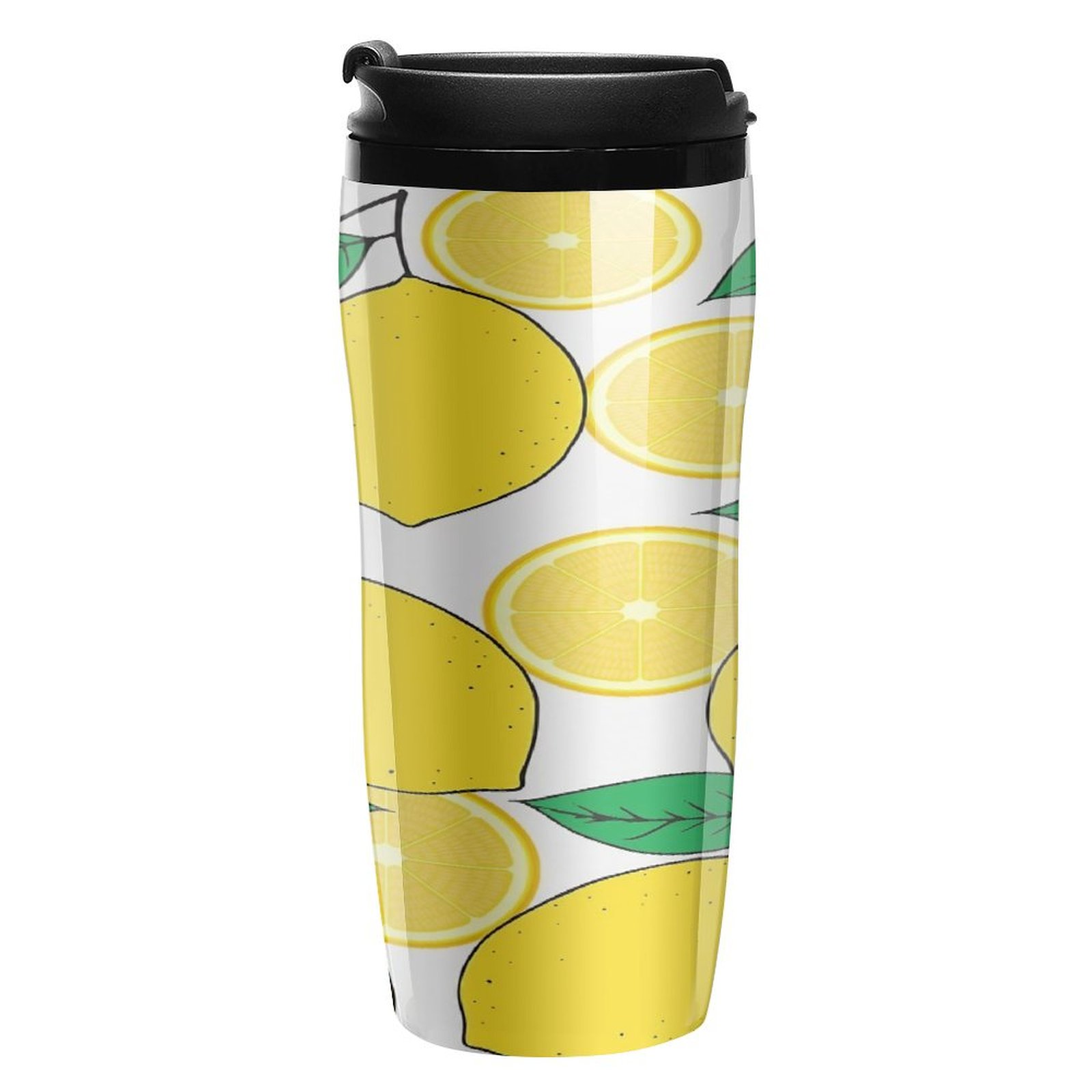 Lemon Print Lemon Leaves Double Walled Coffee Cup Plastic Water Bottle ...