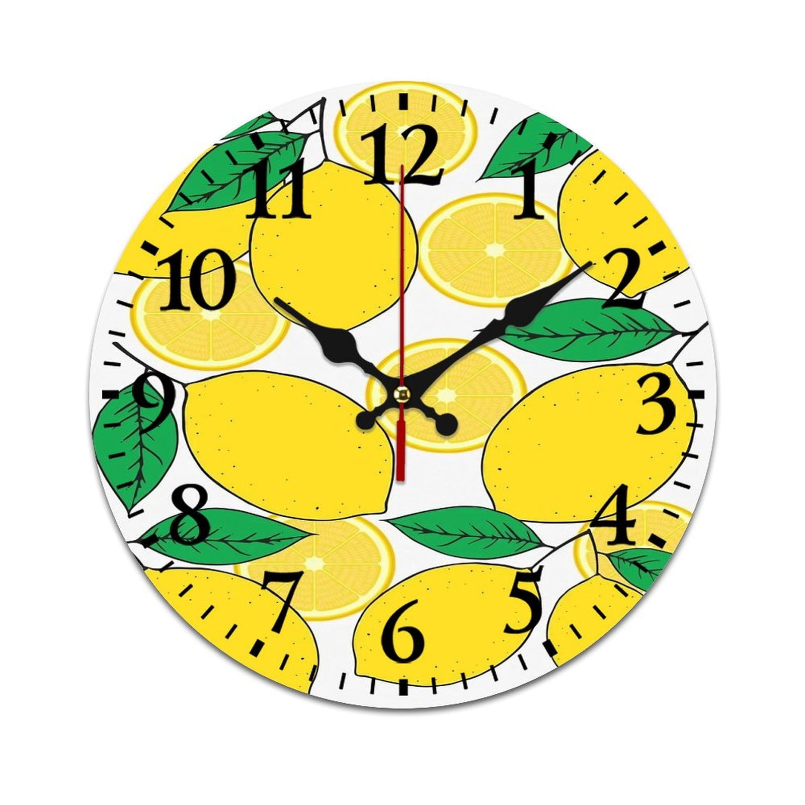Lemon Print Lemon Leaves Wall Clock Modern Design Clocks Wall Hanging ...