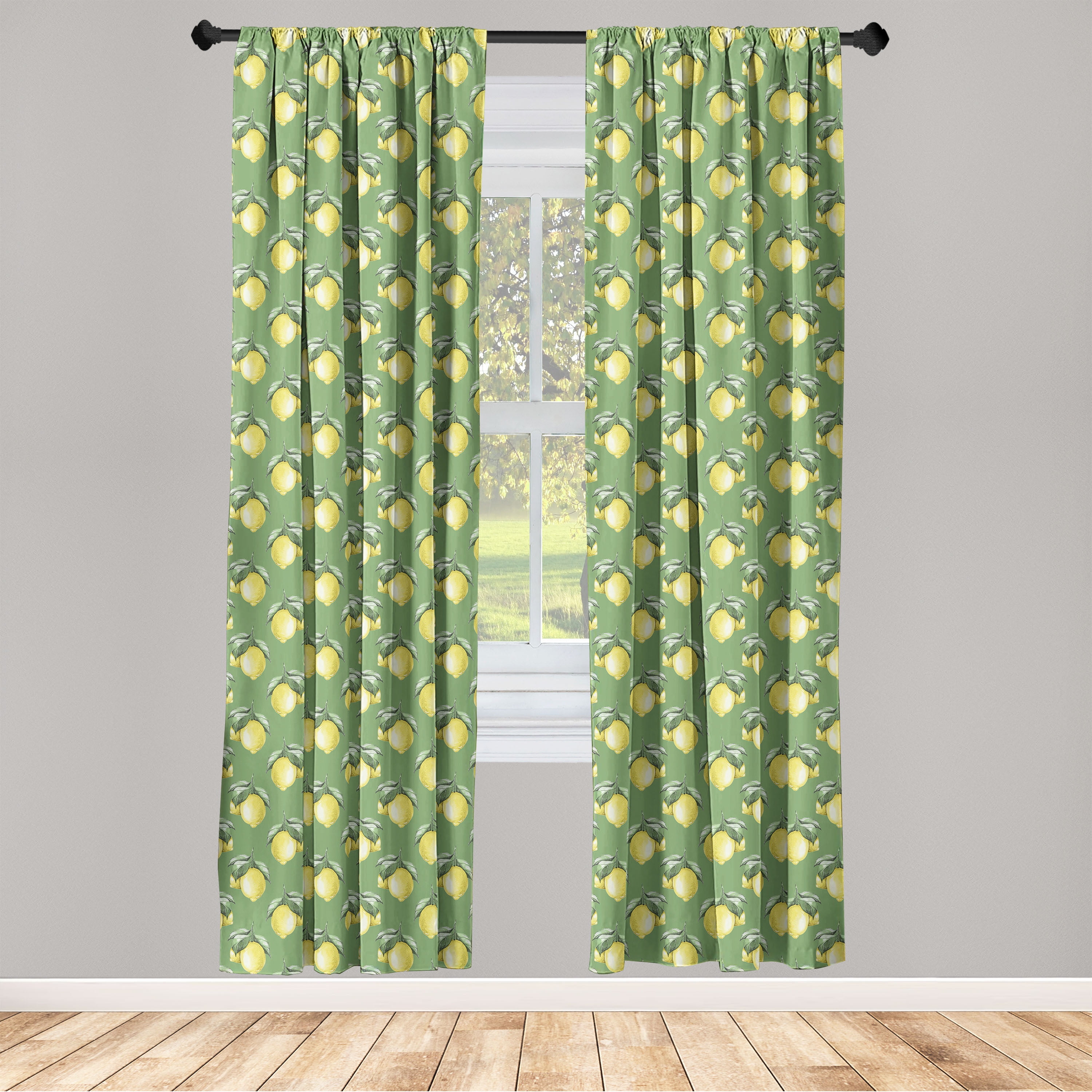 Lemon Print Window Curtains, Vintage Design Citrus Fruit Pattern ...