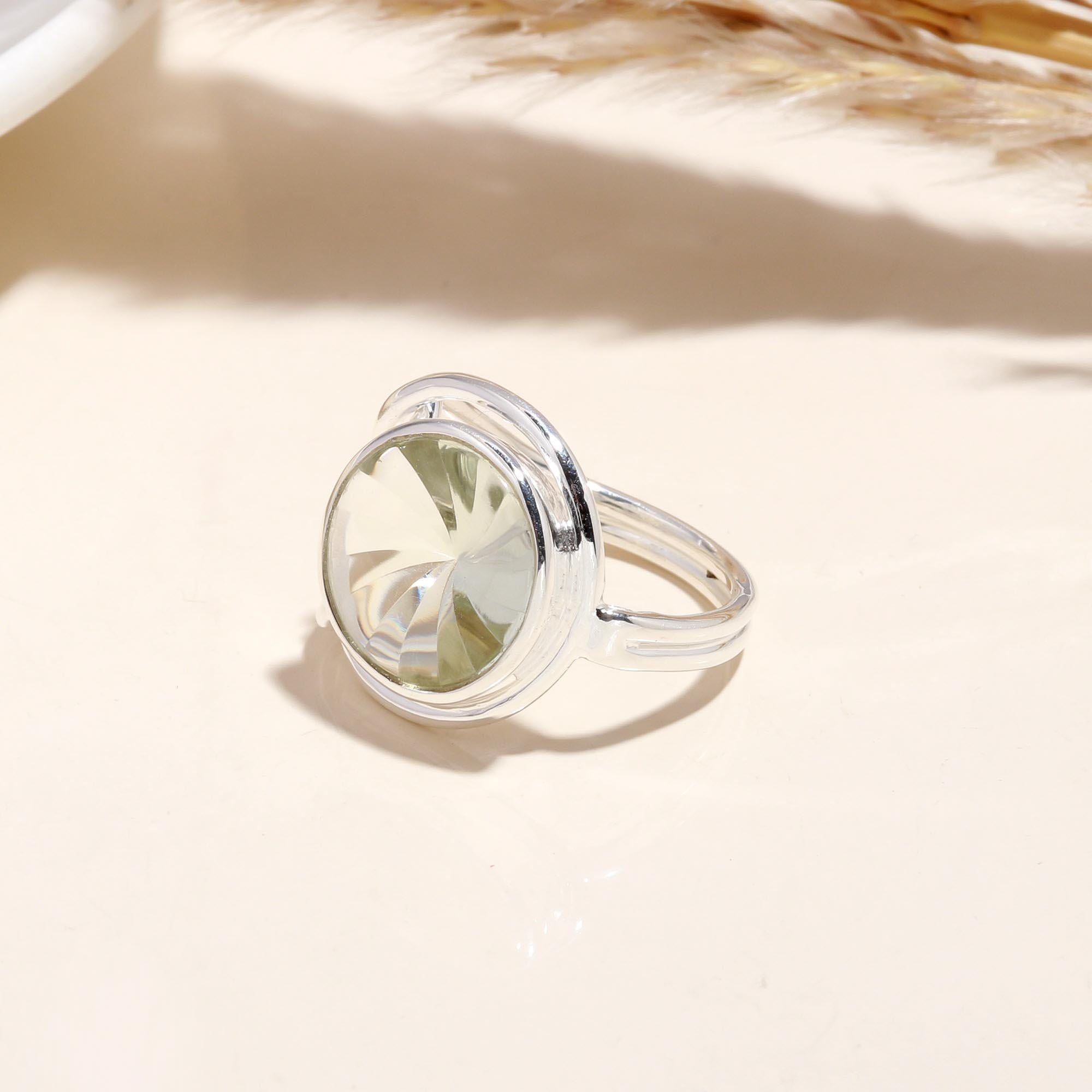 Lemon Quartz Ring, Round Cut Crystal Ring, 925 Sterling Silver Ring ...