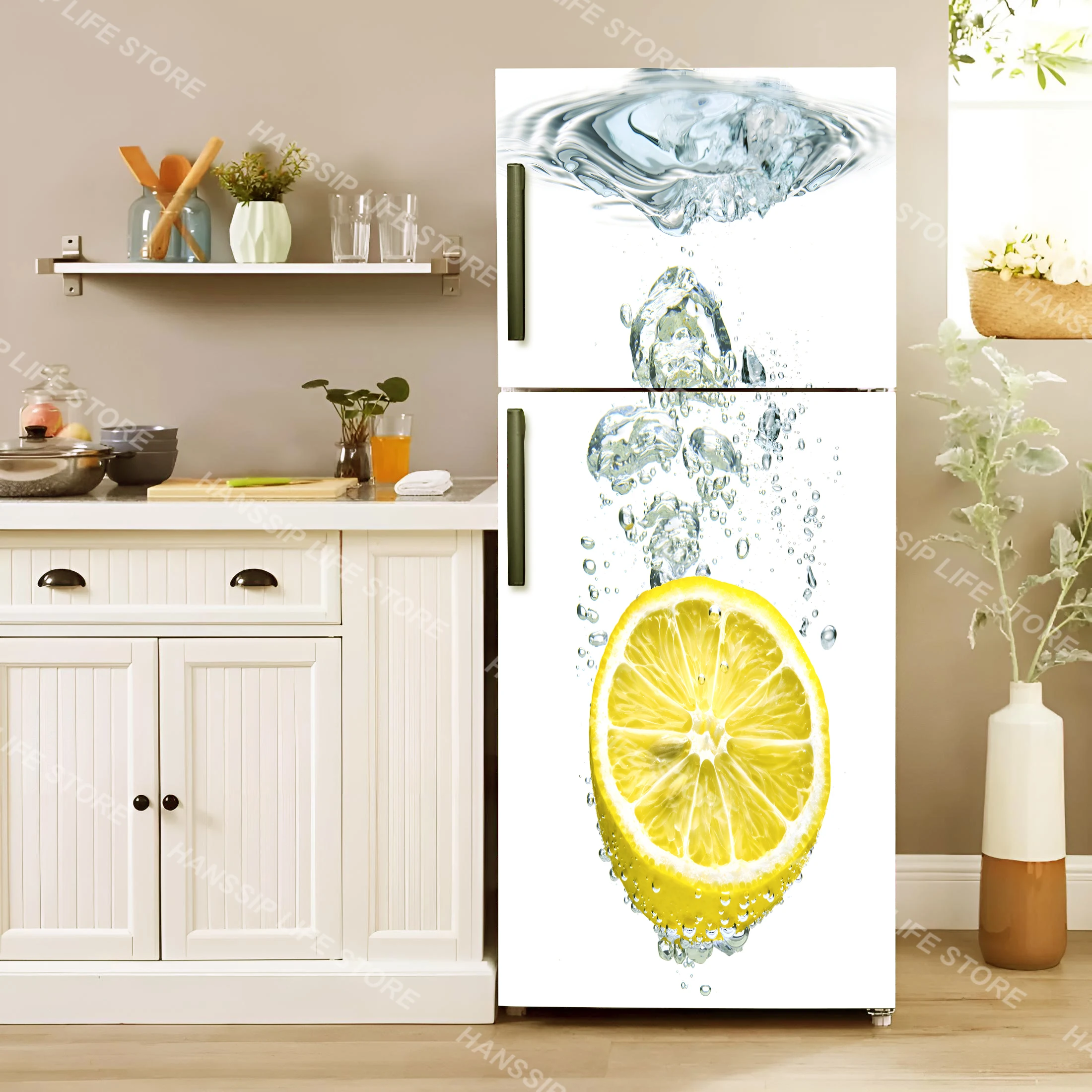 Lemon Red Wine Glass 3D Refrigerator Sticker Self-Adhesive Wallpaper ...