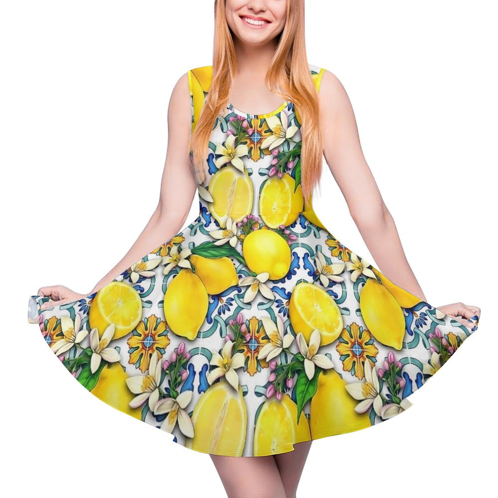 Lemon Retro Dress Sicilian Tiles Modern Dresses High Waist Street ...
