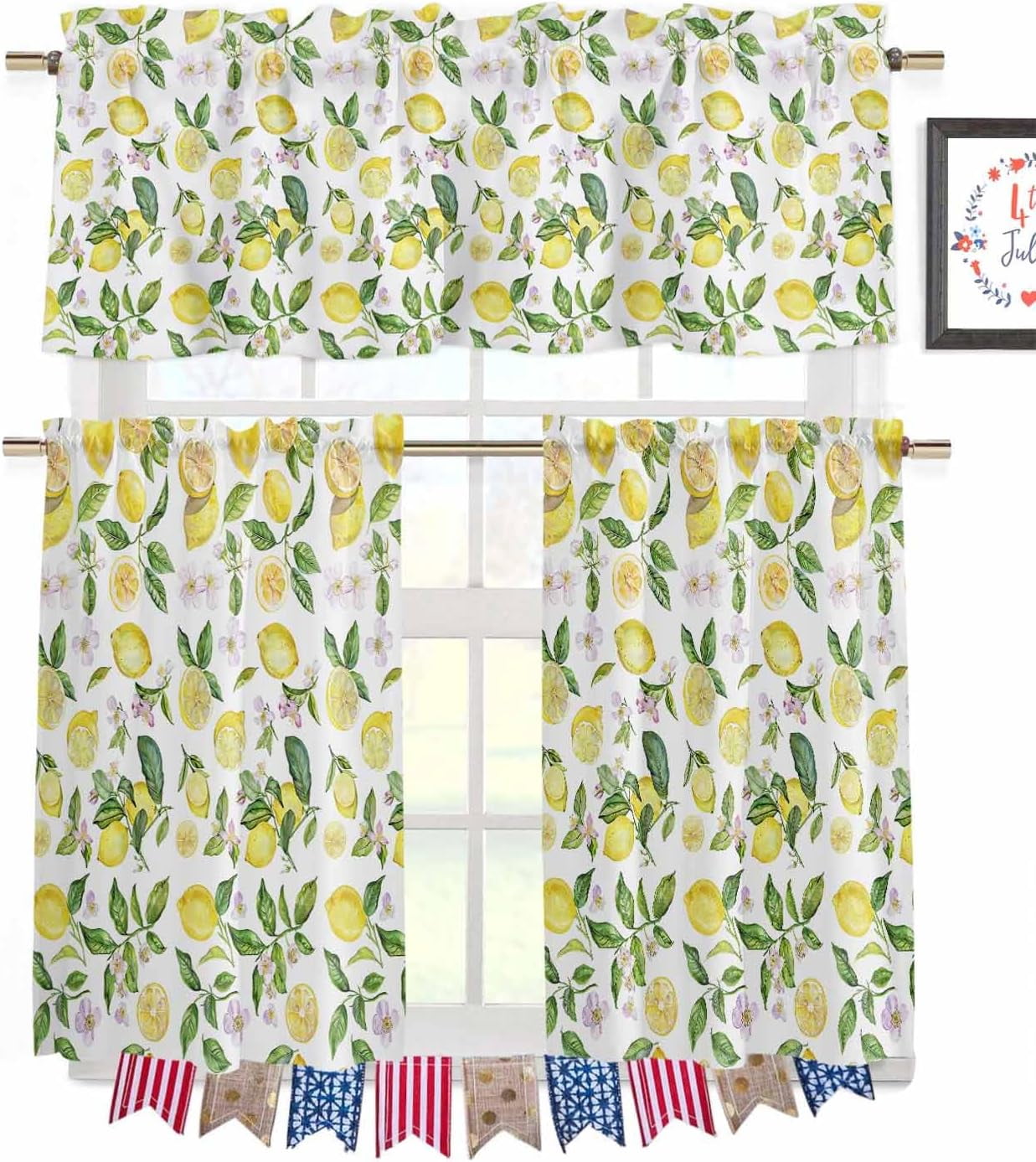 Lemon Rod Pocket Kitchen Curtain Valance and Tiers Set,Summer Fruits ...