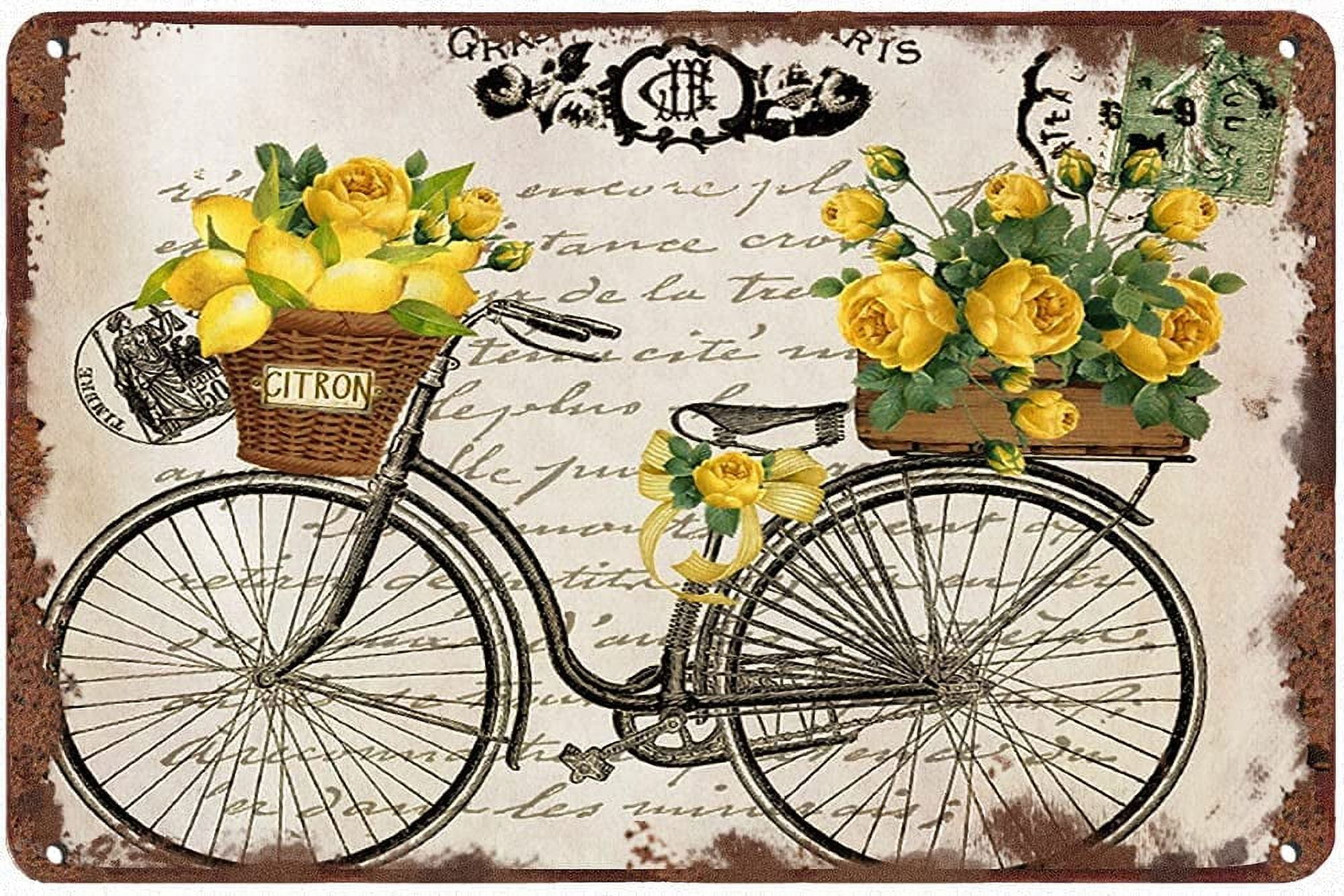 Lemon and Roses Bicycle Metal Signs-Metal Tin Signs Exquisite Wall Art ...