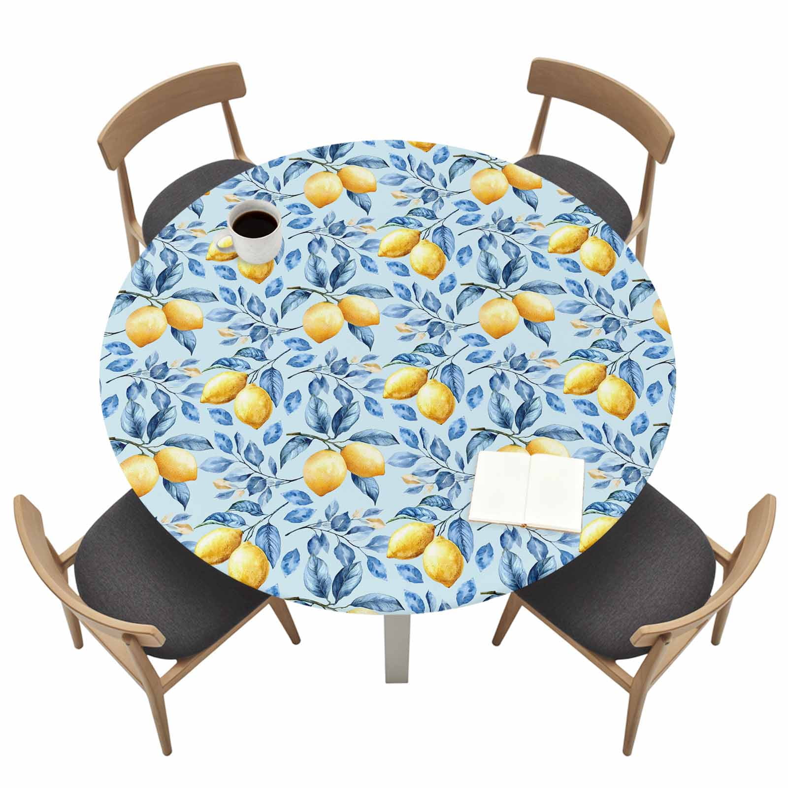 Lemon Round Fitted Tablecloth with Elastic Edge Country Watercolor ...