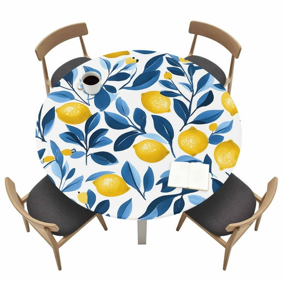 Lemon Round Fitted Tablecloth with Elastic Edge Country Watercolor ...