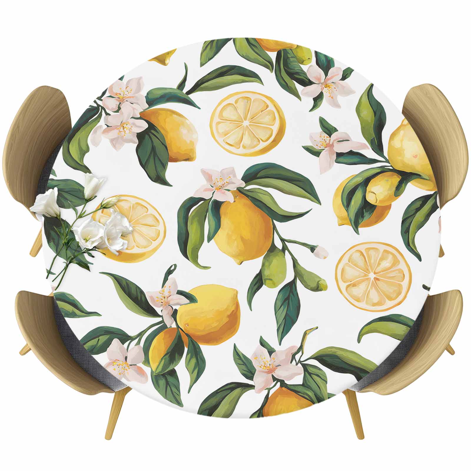 Lemon Round Tablecloth 36-44 Inch Round Fitted Table Cloth with Elastic ...