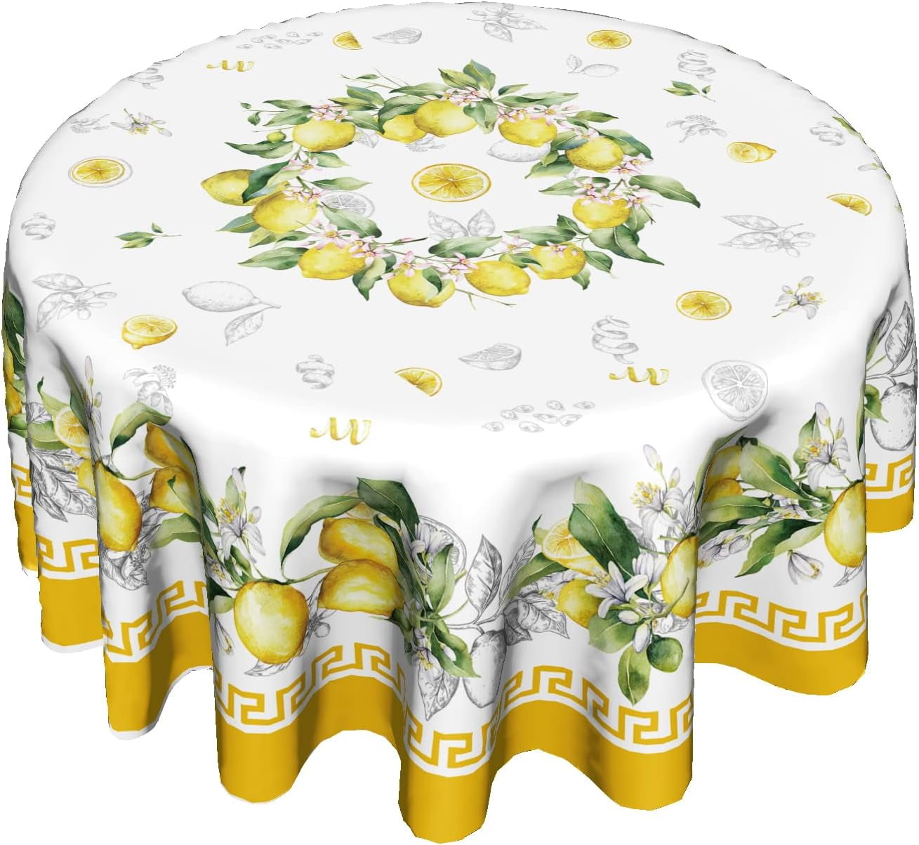 Lemon Round Tablecloth 60 inch, Yellow Citrus Fruit Summer Flower Table ...