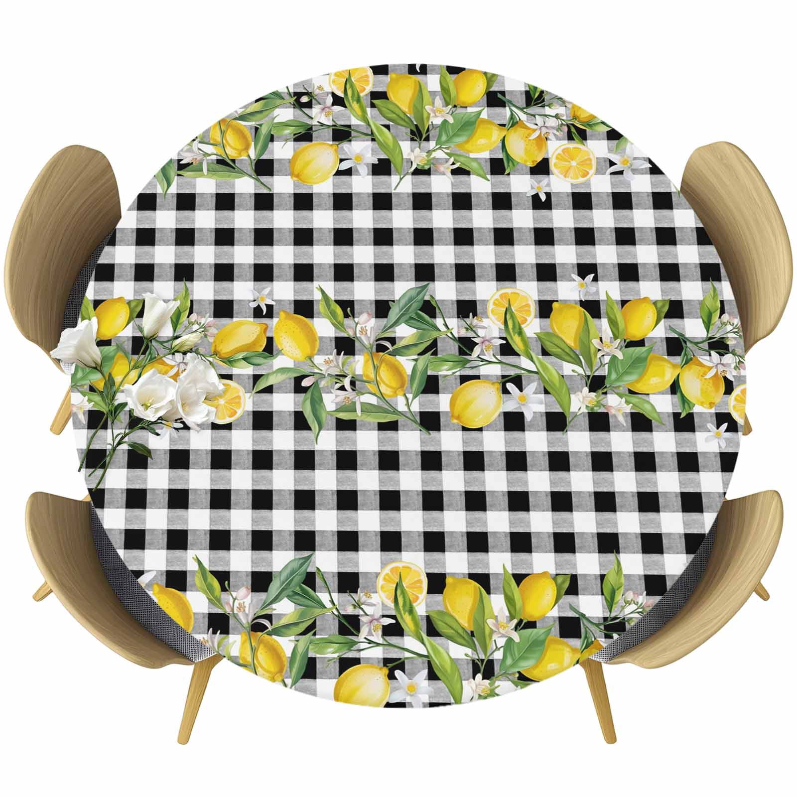 Lemon Round Tablecloth, Fitted Table Cover with Elastic for 36"-44 ...