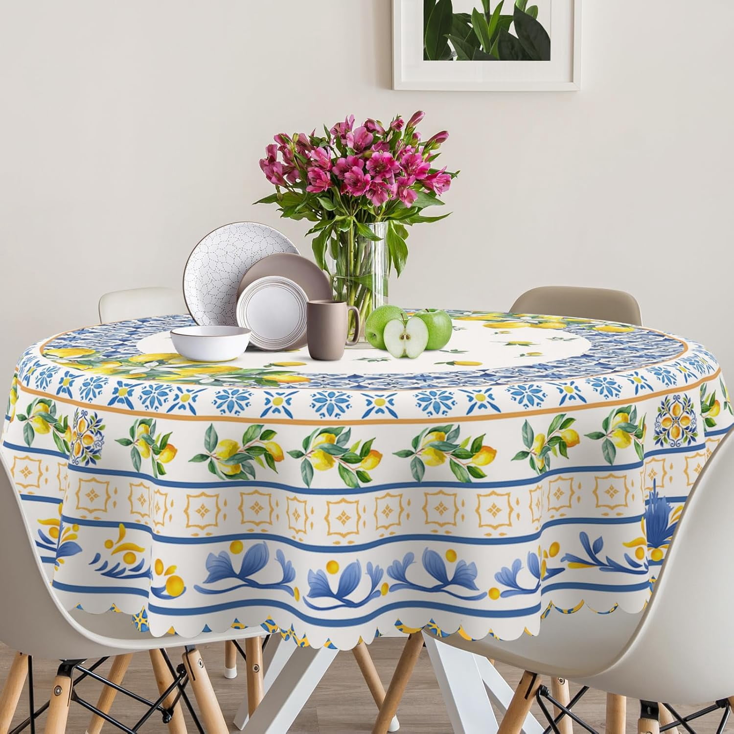 Lemon Round Tablecloth es - Mediterranean Summer for Home - Water ...
