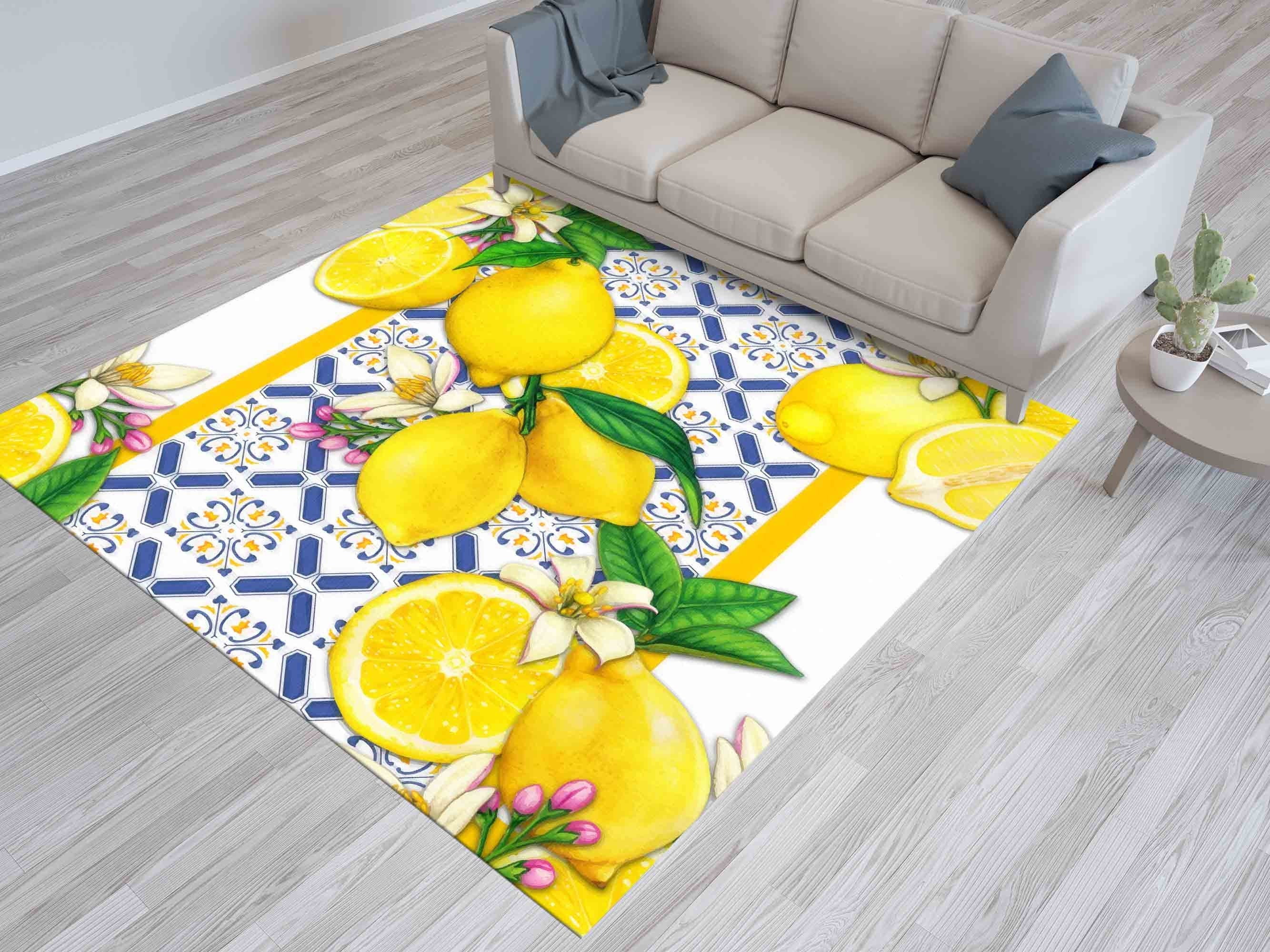 Lemon Rug, Summer Rug, Yellow Rugs, Modern Rug, Machine Washable Rug ...