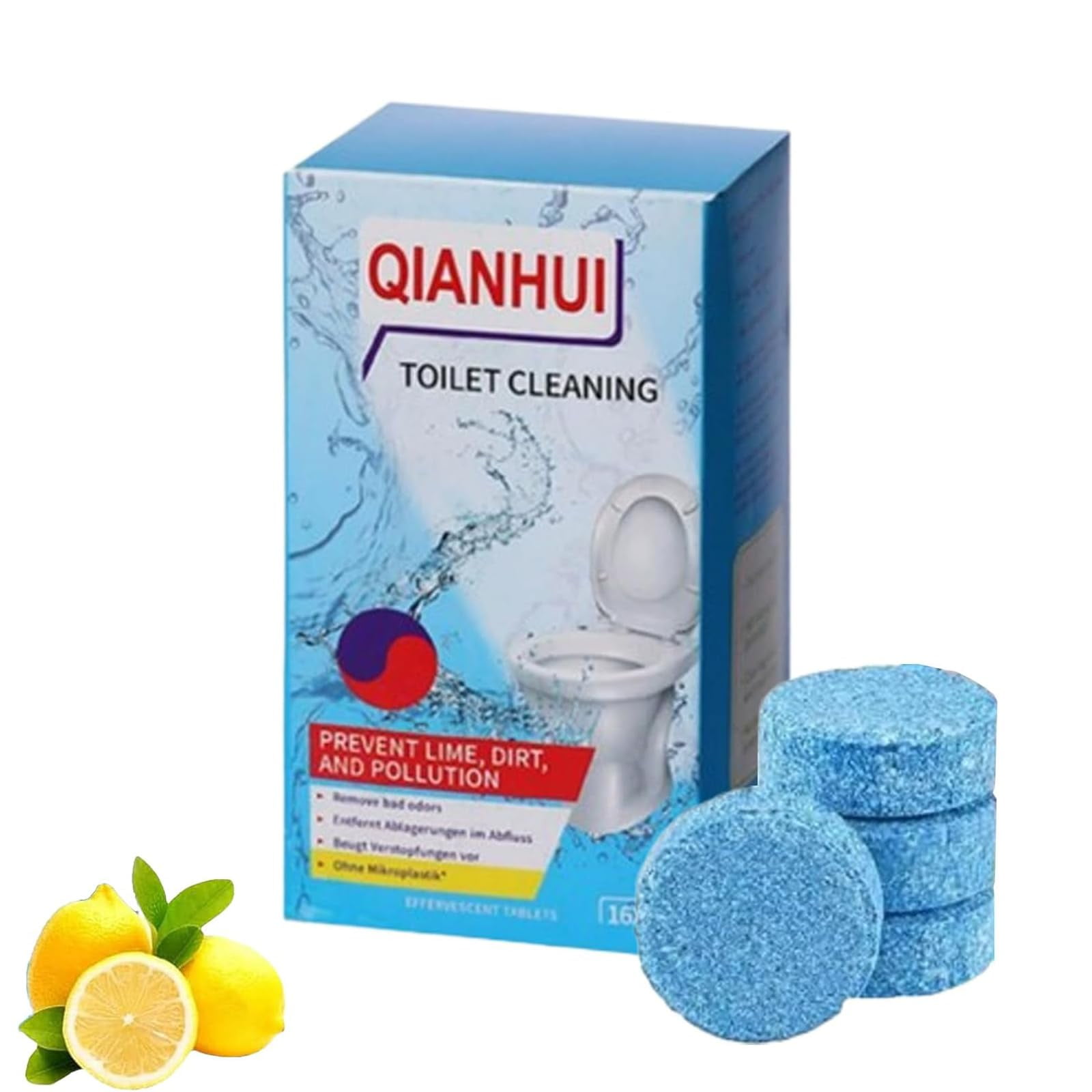 Lemon Scent Toilet Cleaning Tablets, Blue Foam Toilet Bowl Cleaners ...