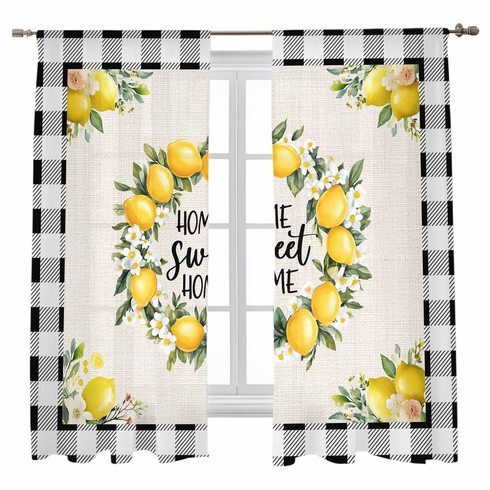 Lemon Sheer Curtains 72 inches Long, Farmhouse Yellow Fruit Countryside ...
