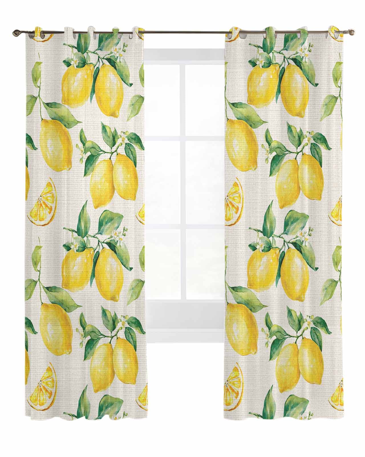 Lemon Sheer Curtains 90 Inch Length 2 Panels Farmhouse Fruit Rustic ...