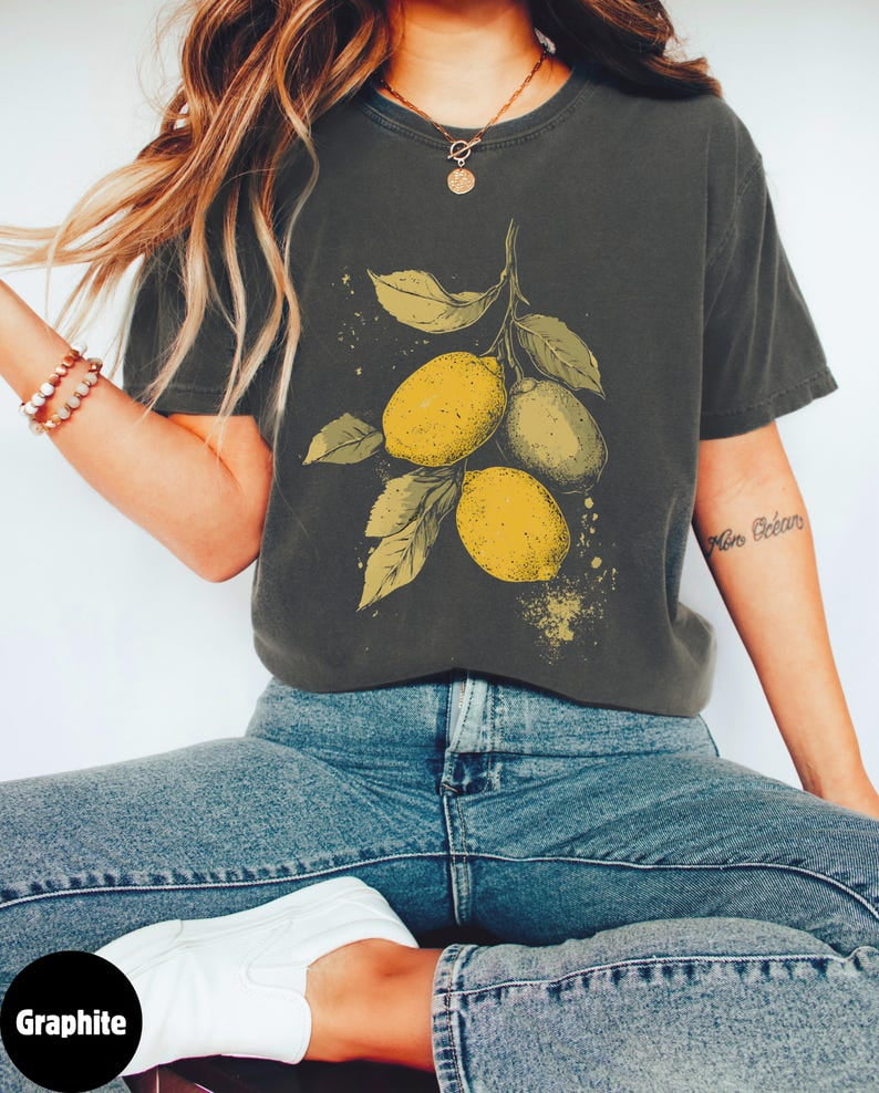 Lemon Shirt, Botanical Cottagecore Clothing, Lemon Print, Gardening ...