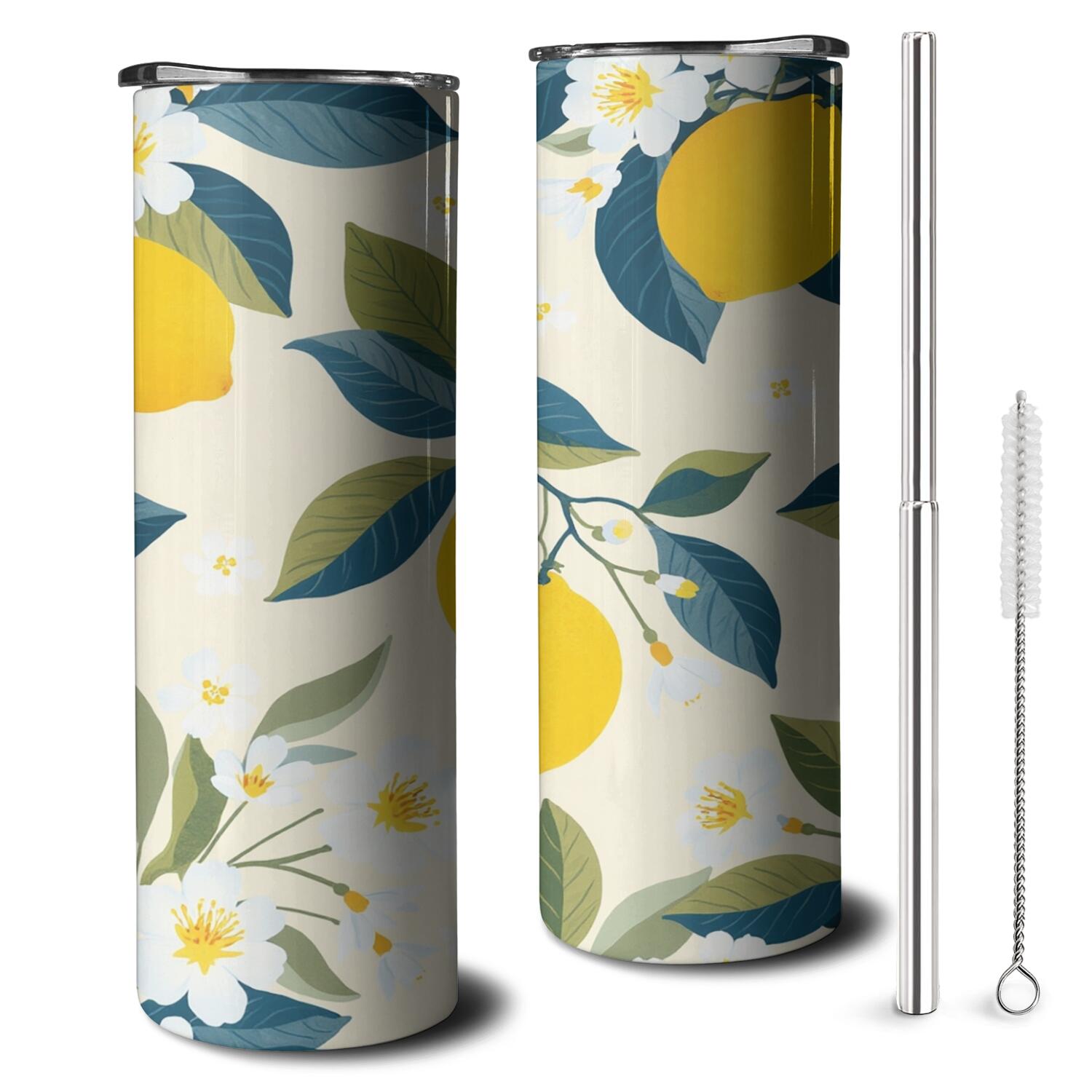 Lemon Skinny Tumbler with Lid Straw Stainless Steel Travel Mug Modern ...