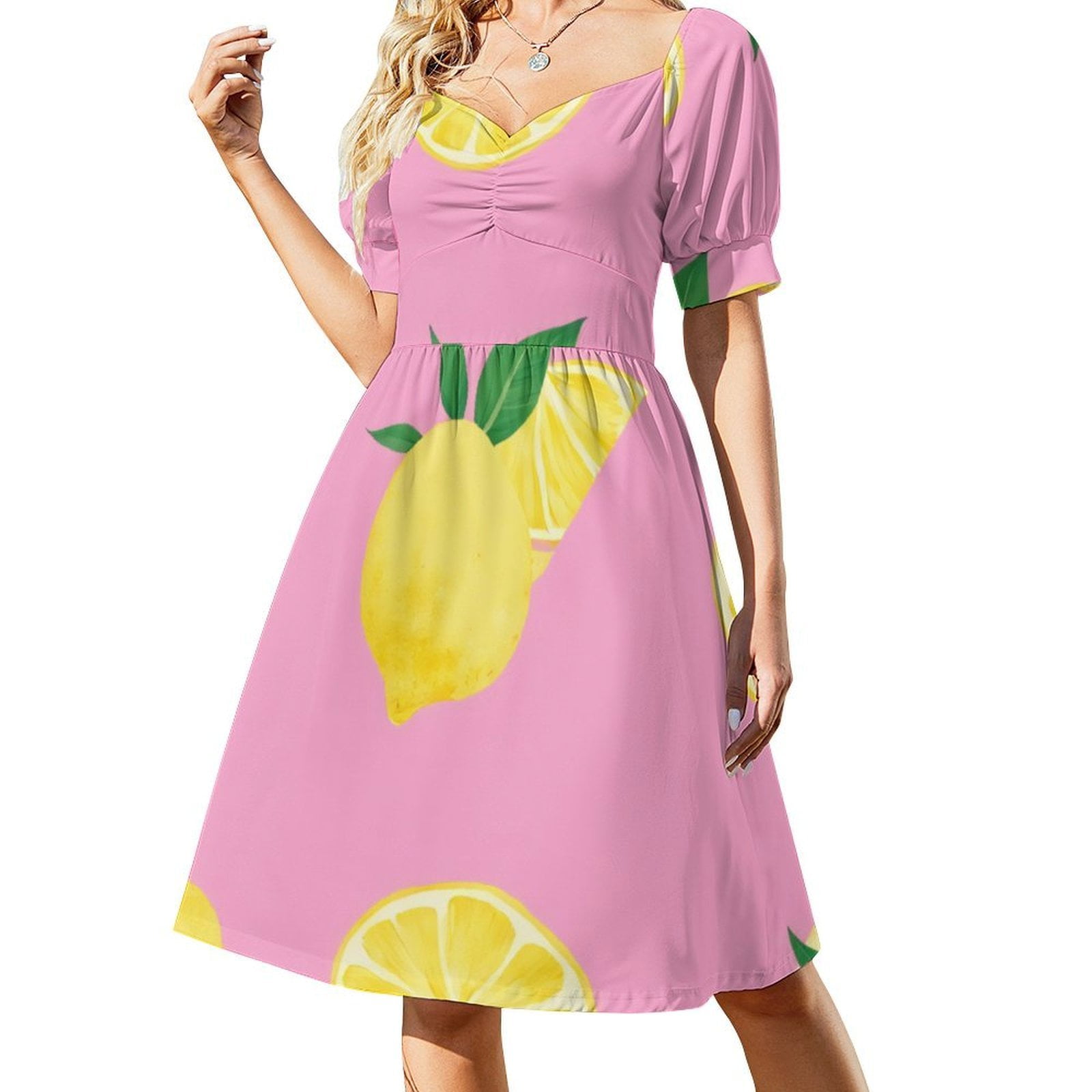 Lemon Slice Pink Background-1 Summer Women's Dress 2025 Elegant Dresses Plus Sizes - Walmart.com