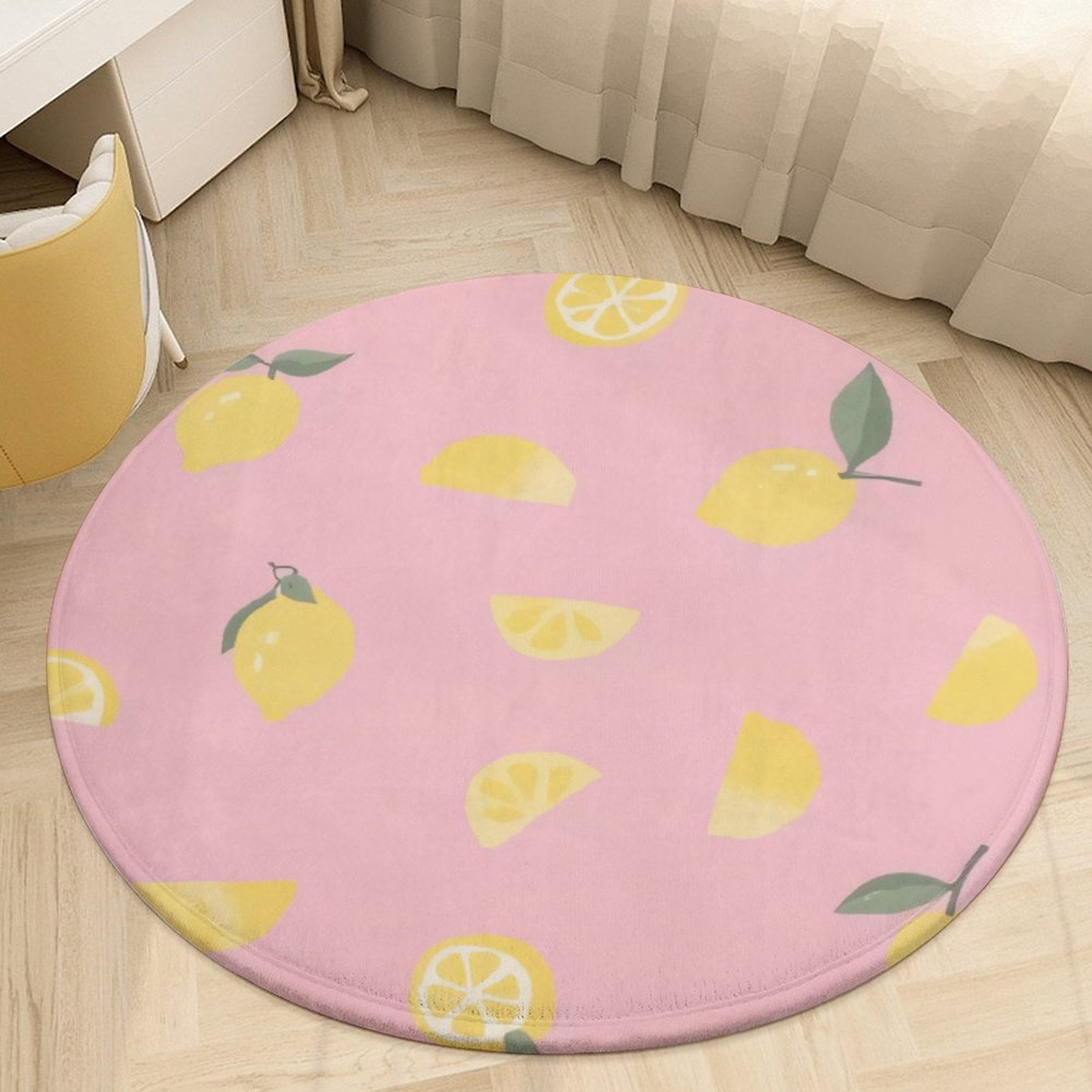 Lemon Slice Pink Pattern-1 Round Area Rugs for Bedroom Living Room, 4FT ...