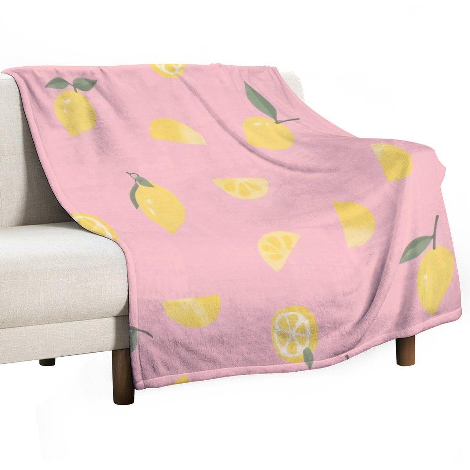 Lemon Slice Pink Pattern-1 Throws Blankets for Sofa Bed Winter Plush ...