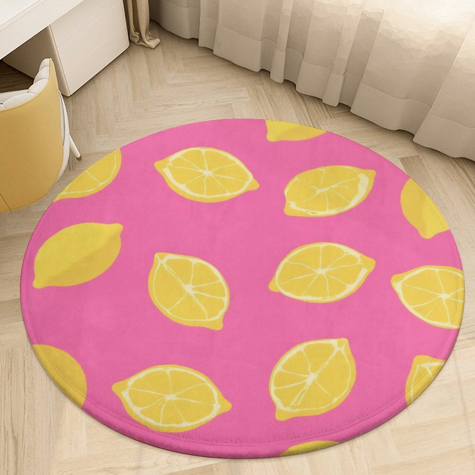 Lemon Slice Pink Pattern-2 Round Area Rugs for Bedroom Living Room, 6FT ...