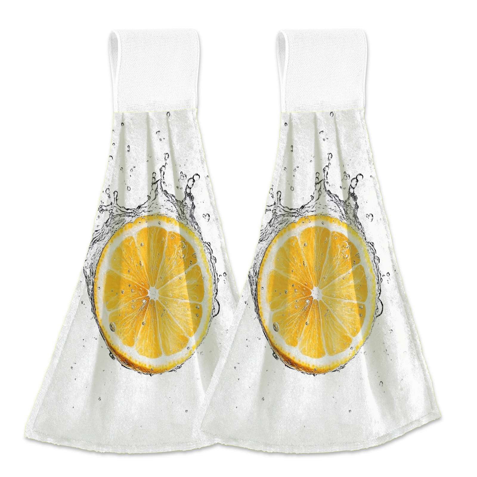 Lemon Slice Water Splash Hanging Kitchen Hand Towels Sets with Loop ...