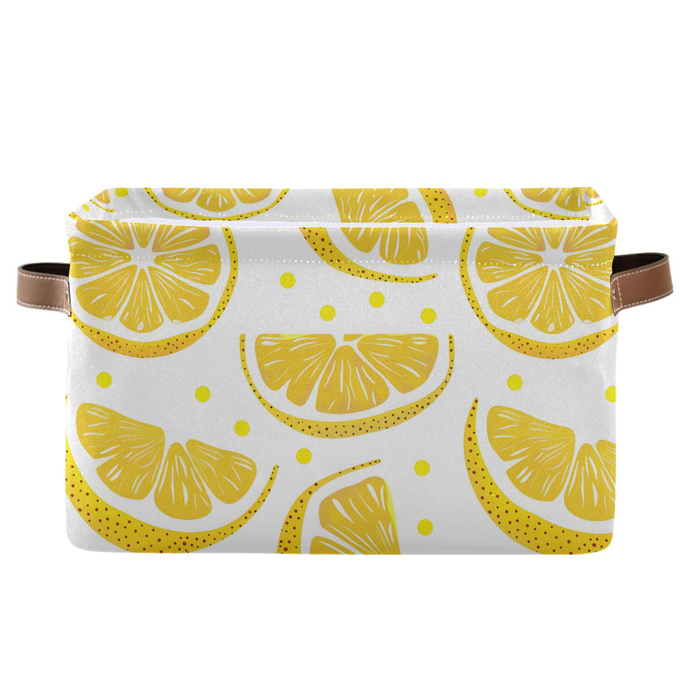 Lemon Slice and Polk Dot Storage Bins with Handle Fabric Organizer ...