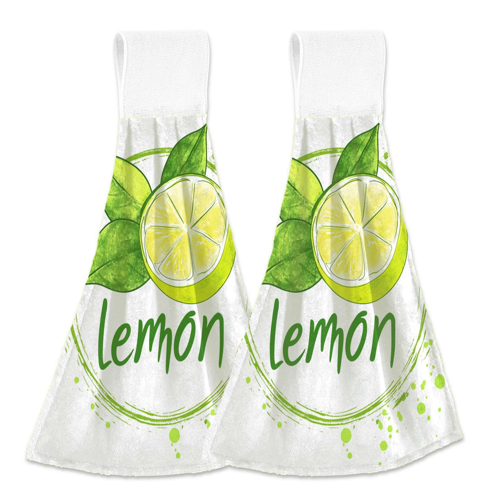 Lemon Slice with Leaves Hanging Kitchen Hand Towels Sets with Loop Hand ...