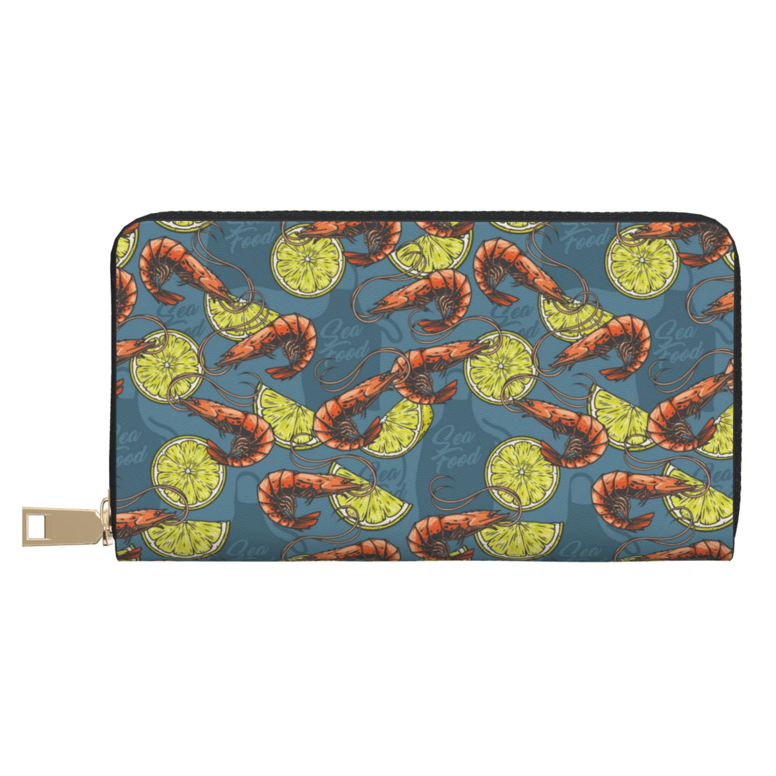 Lemon Sliced Shrimp Wallet Women, Leather Bifold Multi Card Wallet ...