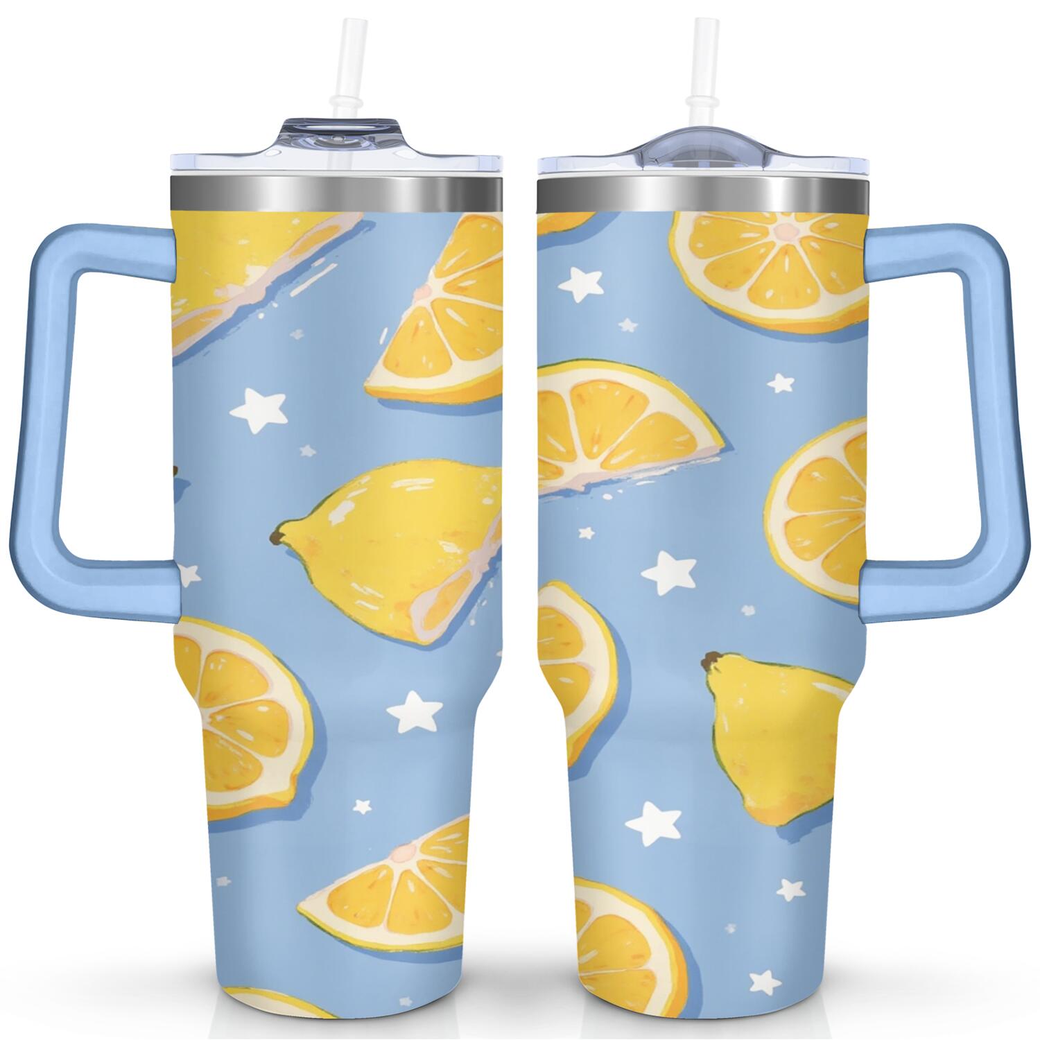 Lemon Slices Tumbler with Handle and Straws 40 OZ Vacuum Insulated ...