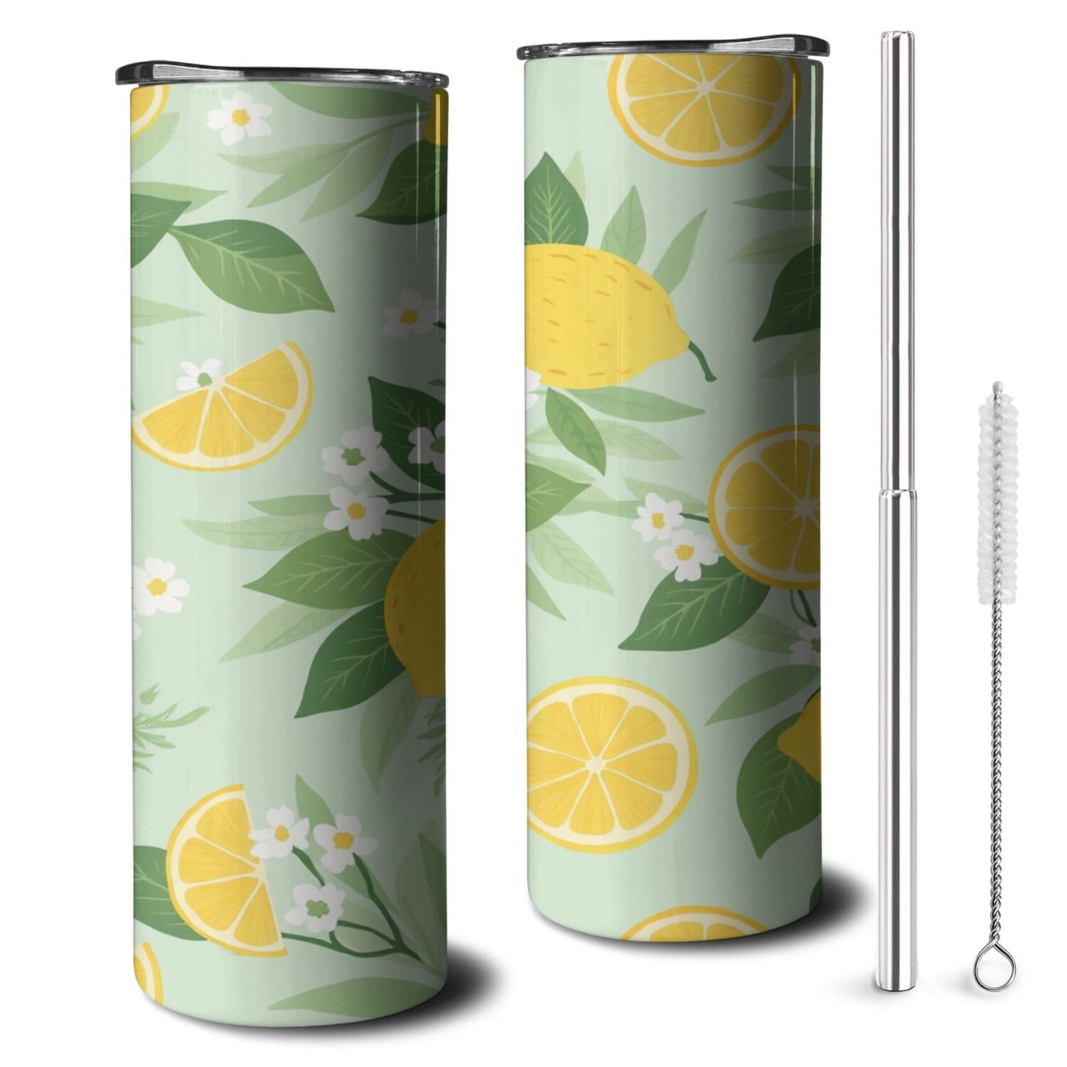 Lemon Slim Tumbler with Lid Straw Stainless Steel Travel Mug Decorative ...