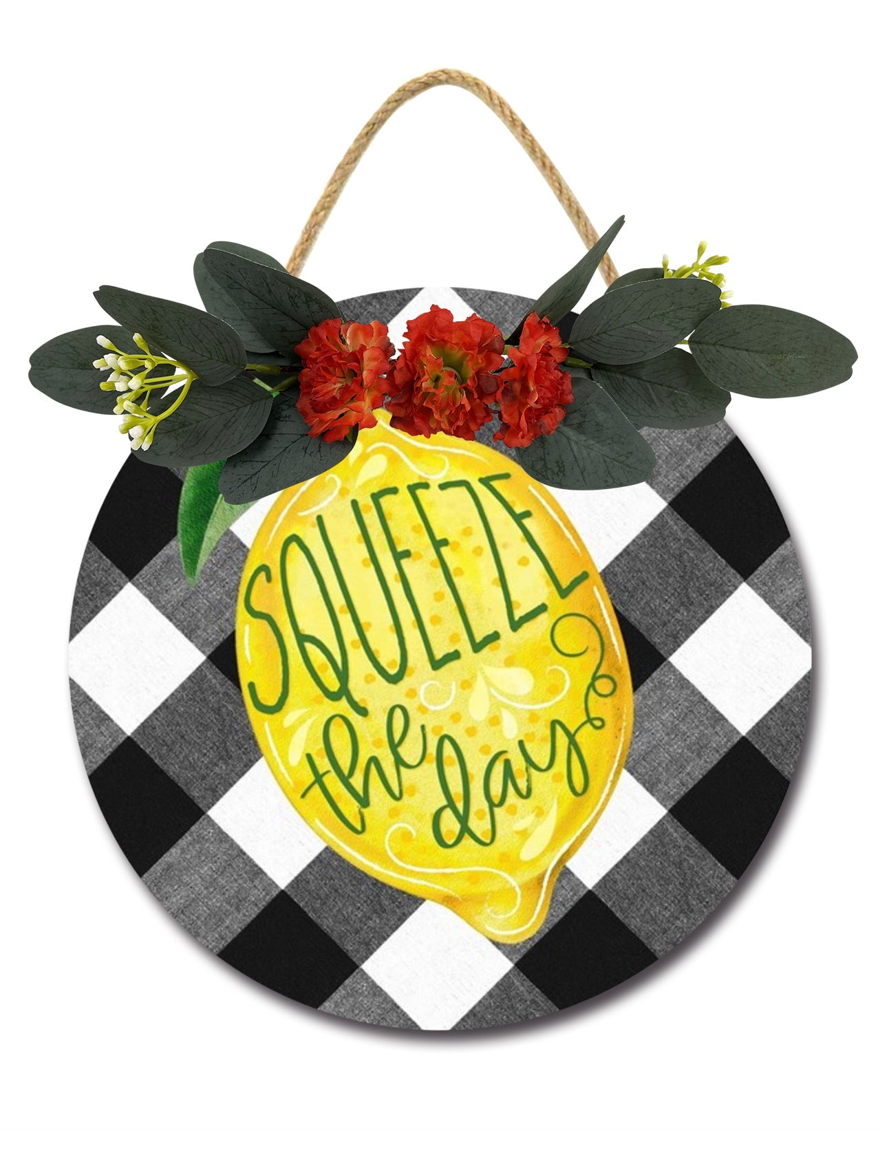 Lemon Squeeze The Day Door Sign Home Decor Round Wood Wreaths Wall ...