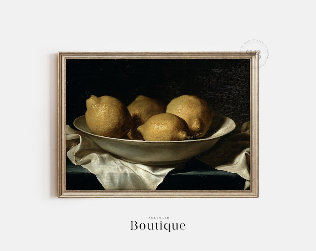 Lemon Still Life Printable, Baroque Fruit Bowl Oil Painting, Kitchen ...