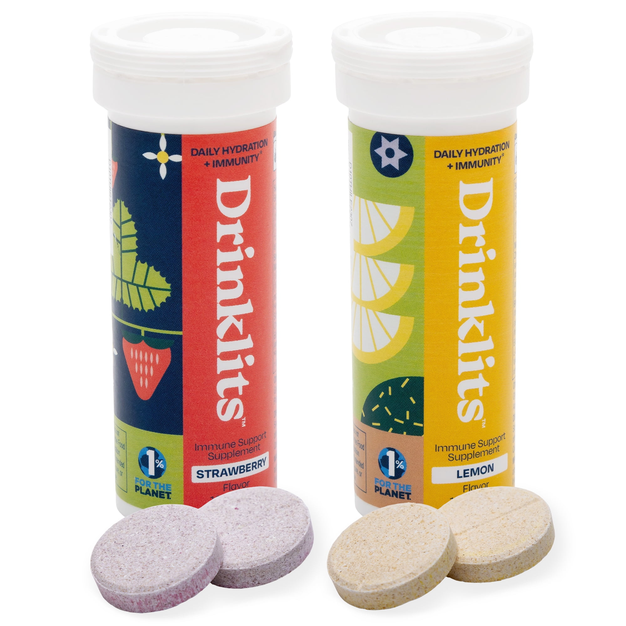 Lemon & Strawberry Daily Immune Support Tablets (2) Tube Bundle ...